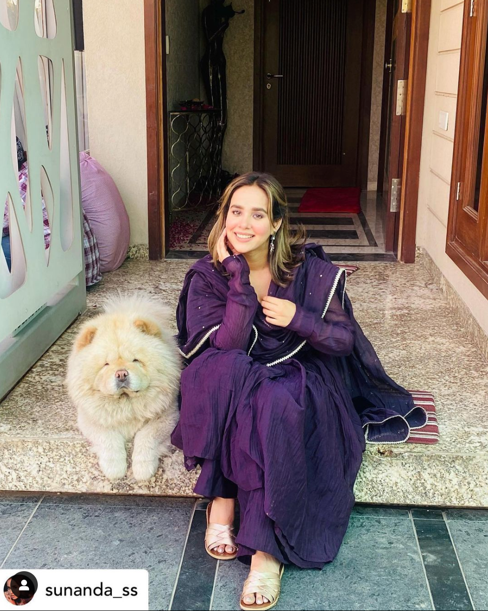 Purple chanderi anarkali with churi sleeves Set of 3 – Hasli India